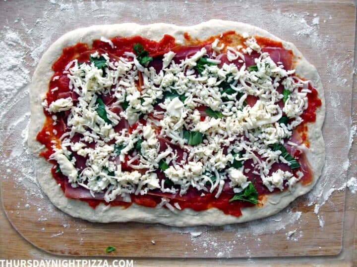 Cheesy Pizza Rolls with Basil, Marinara, and Prosciutto