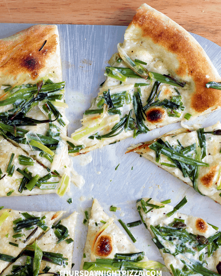 Spring Onion and Chive Pizza with Genius White Sauce